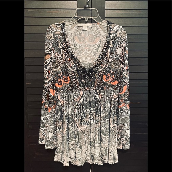 Boston Proper | Tops | Boston Proper Border Print Flare Sleeve Topsize ...